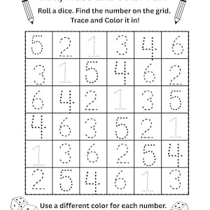 Roll, Trace & Color Numbers Game | Printable Dice Activity for Kids ...