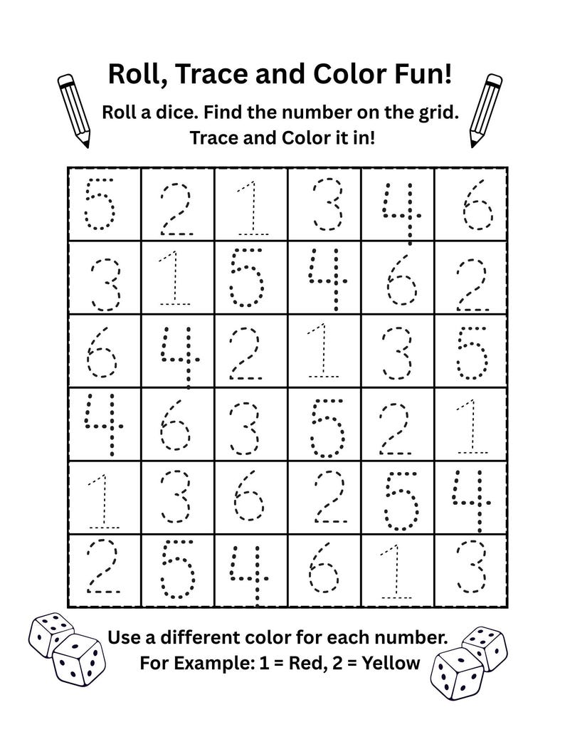 Roll, Trace & Color Numbers Game | Printable Dice Activity for Kids ...