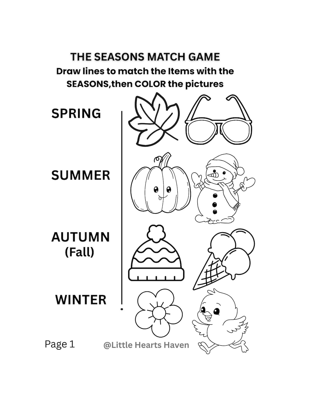 Four Seasons Matching Game & Coloring Sheet: Preschool Learning (PDF ...