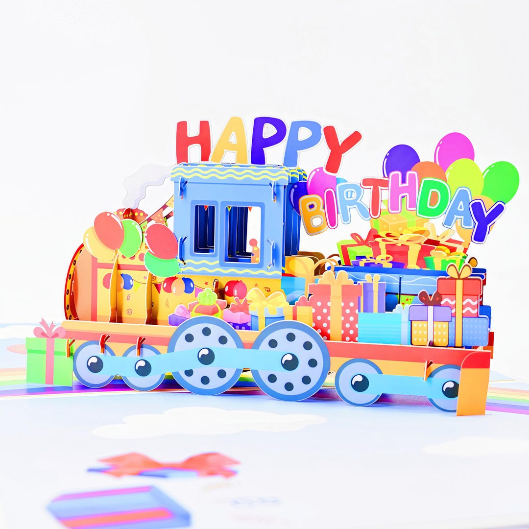 Colorful Pop-up Birthday Train Card – A Joyful Surprise for Little Ones ...
