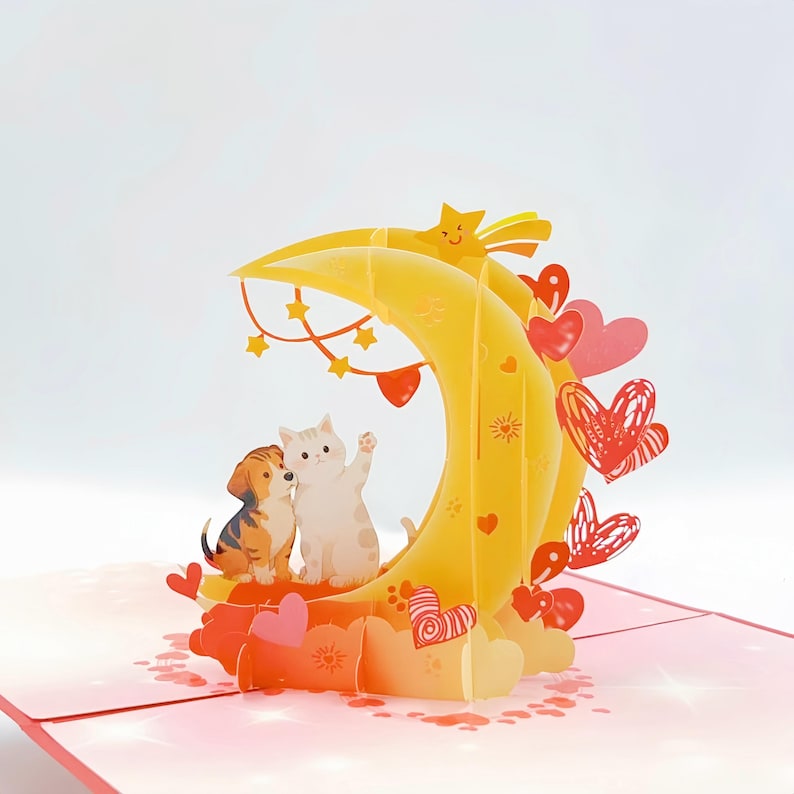 Moon Cat & Dog Pop-up Card – Valentine’s Keepsake With Space to Write ...