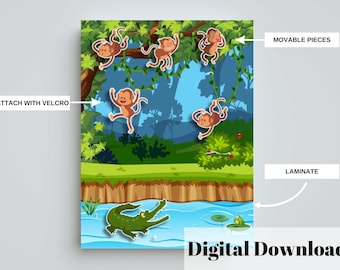 5 Little Monkeys Printable, Preschool Counting Activity (digital ...