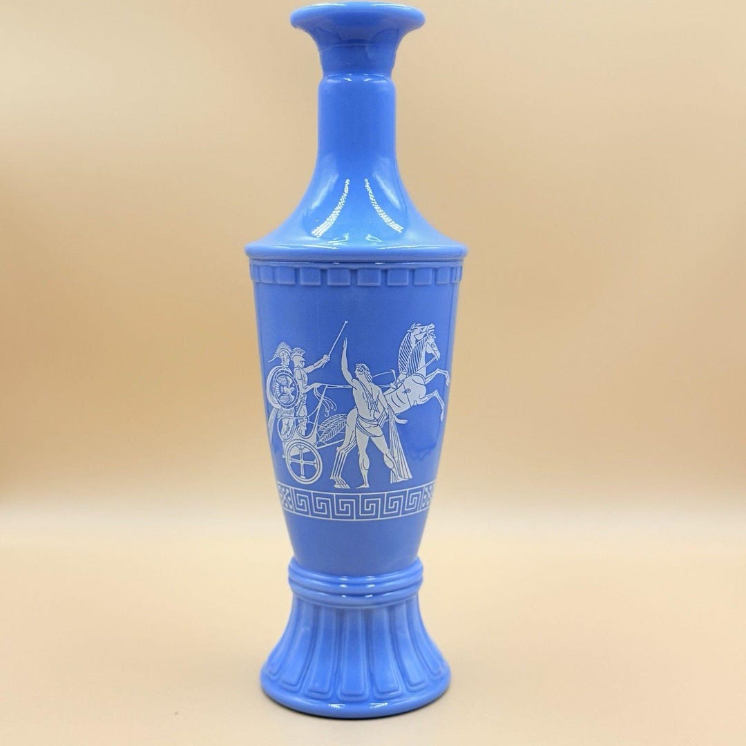 Vintage Jim Beam Greek Chariots Blue Milk Glass Liquor Decanter Bottle ...