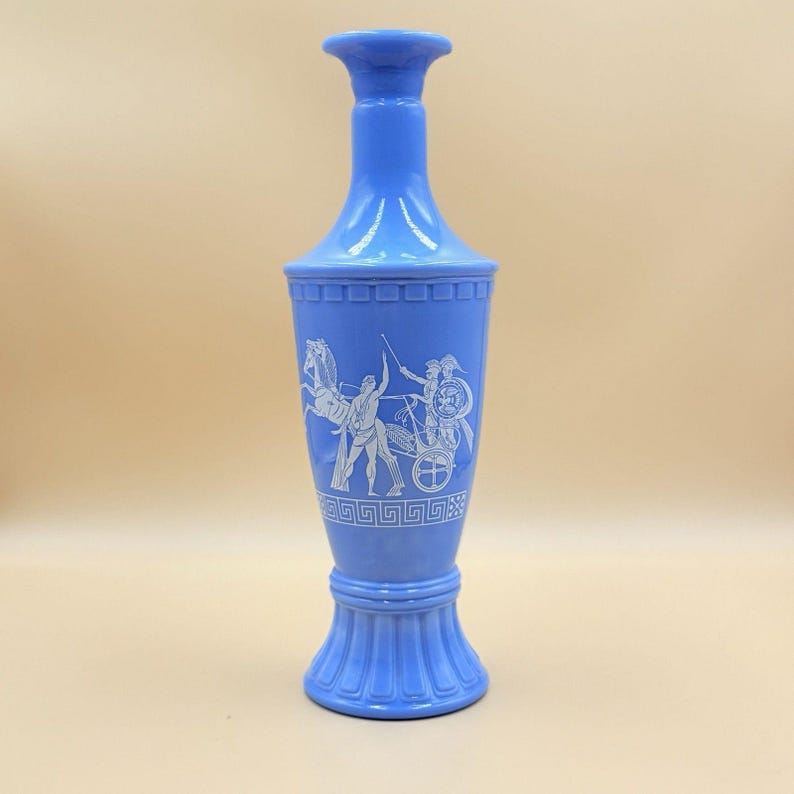 Vintage Jim Beam Greek Chariots Blue Milk Glass Liquor Decanter Bottle ...