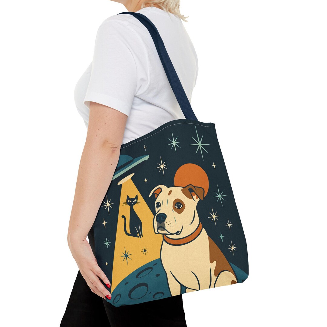 Atomic Pitbull in Space Tote Bag, Funny Reusable Shopping Bag, Mid ...