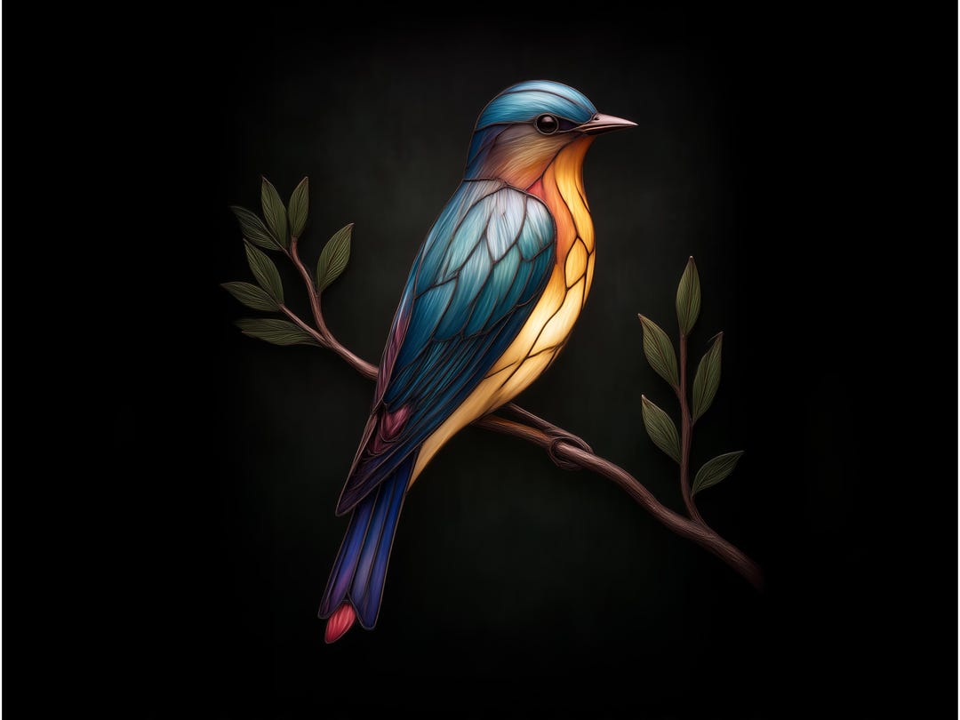 Luminous Stained Glass Bird on Branch - Etsy