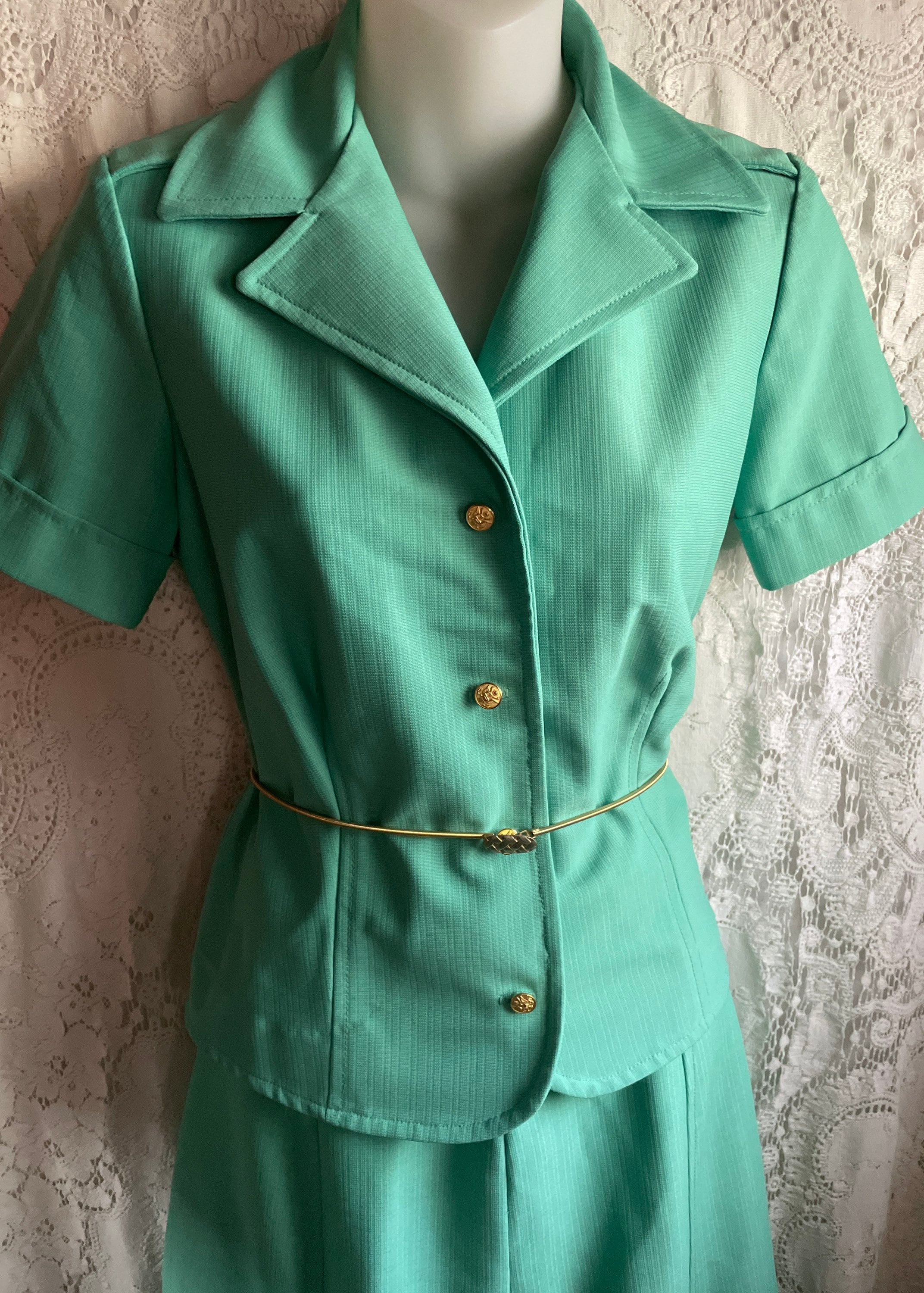 Vintage 70s Suit With Skirt and Short Sleeve Jacket, Seafoam Green - Etsy