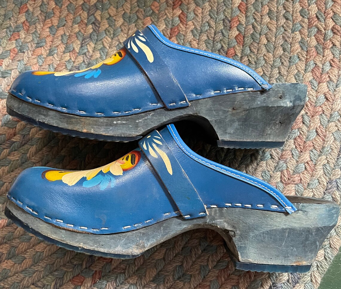 Vintage 70s Painted Swedish Clogs by Vollsjo EU 40 US 8.5 9 9.5 - Etsy