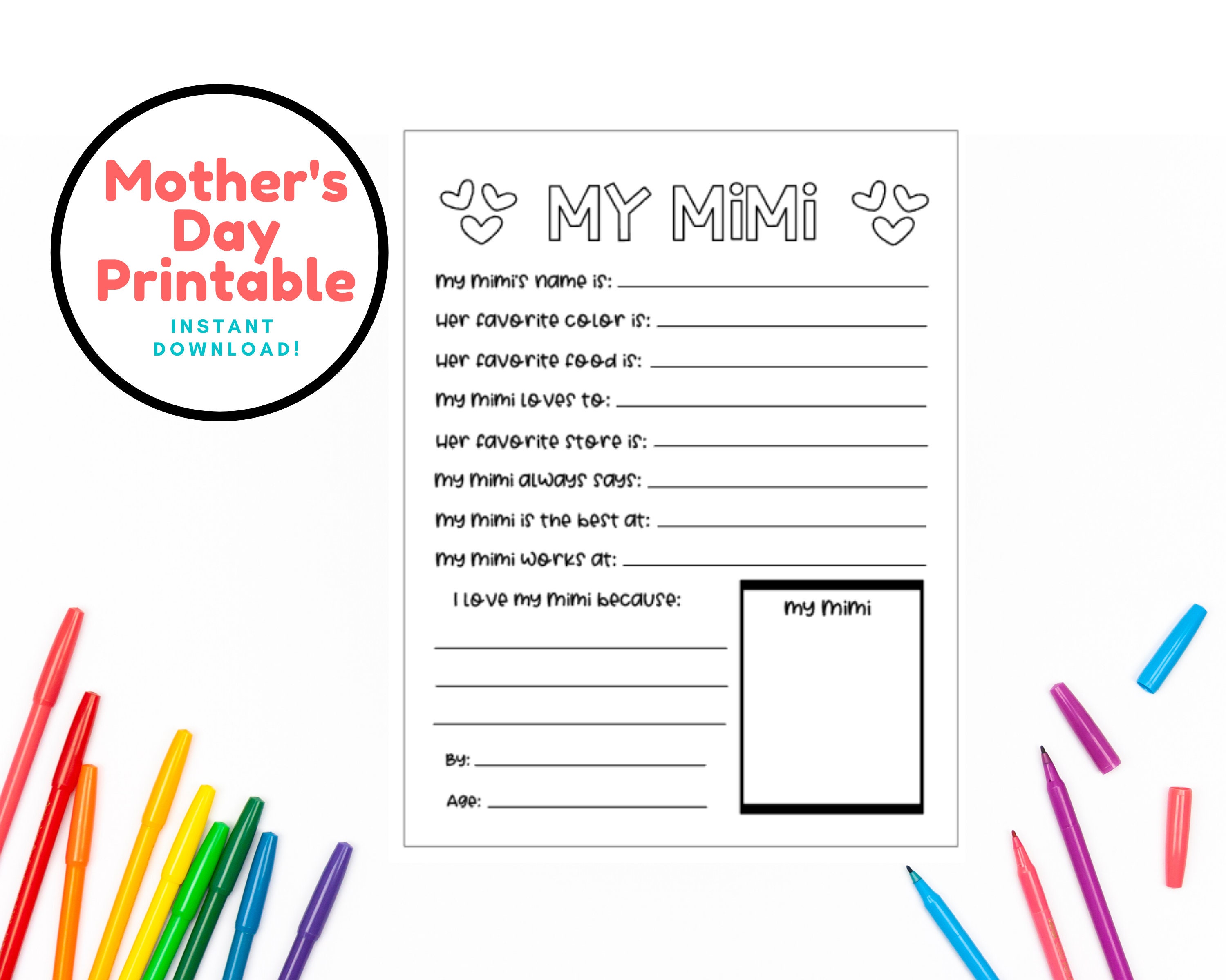 My Mimi Printable for Mother's Day, What I Love About My Mimi, Custom ...