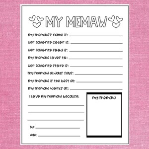 My Memaw Printable for Mother's Day, What I Love About My Memaw ...
