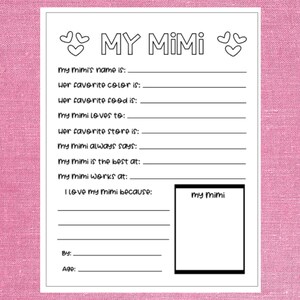 My Mimi Printable for Mother's Day, What I Love About My Mimi, Custom ...