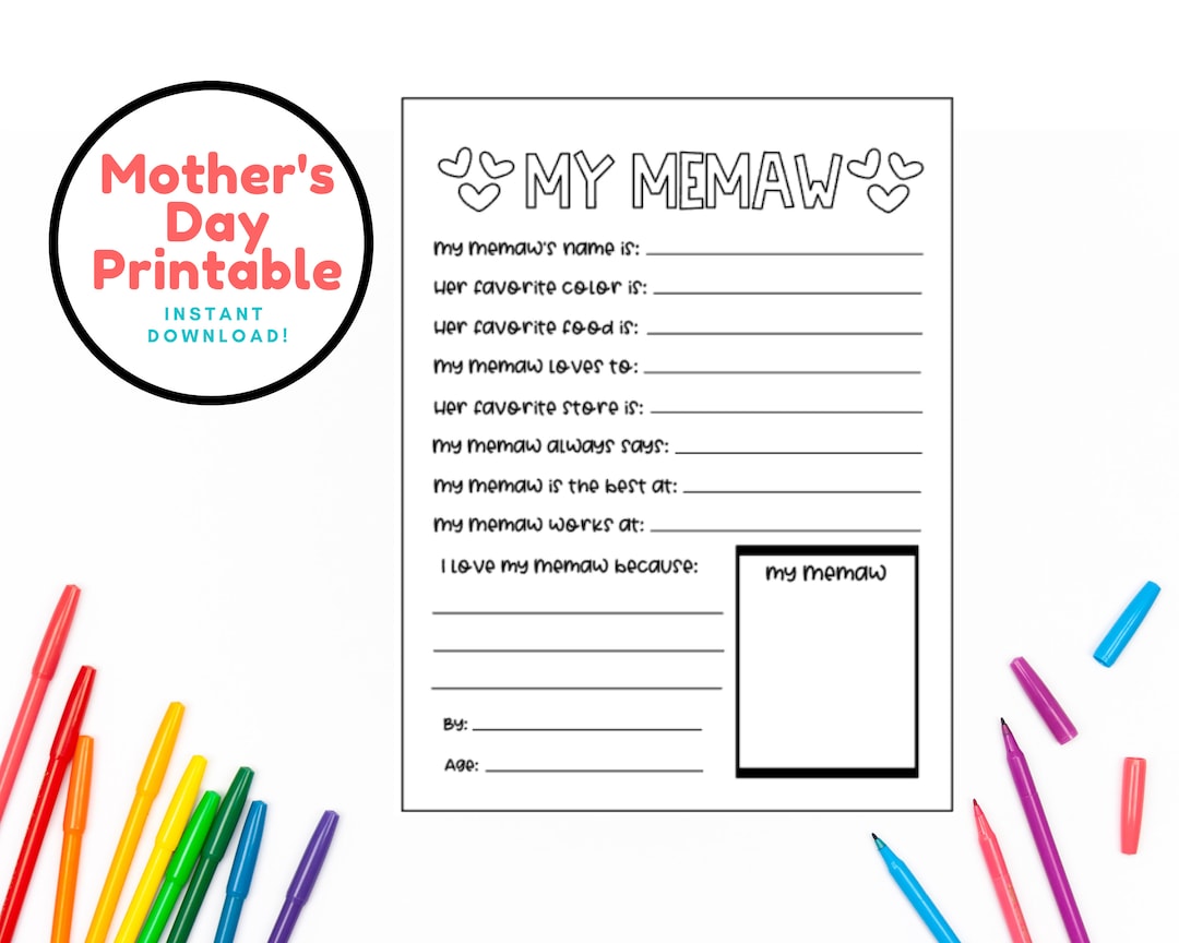 My Memaw Printable for Mother's Day, What I Love About My Memaw ...