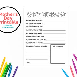 My Memaw Printable for Mother's Day, What I Love About My Memaw ...