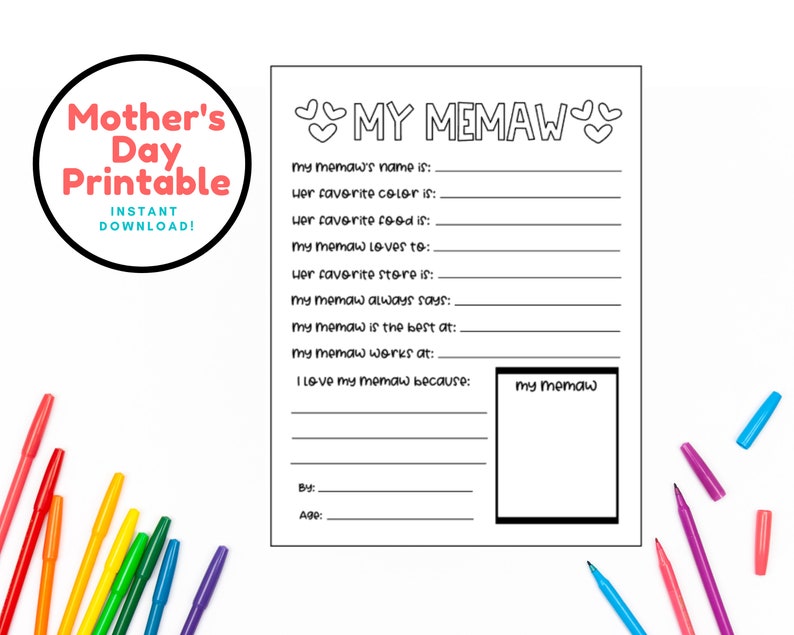 My Memaw Printable for Mother's Day, What I Love About My Memaw ...