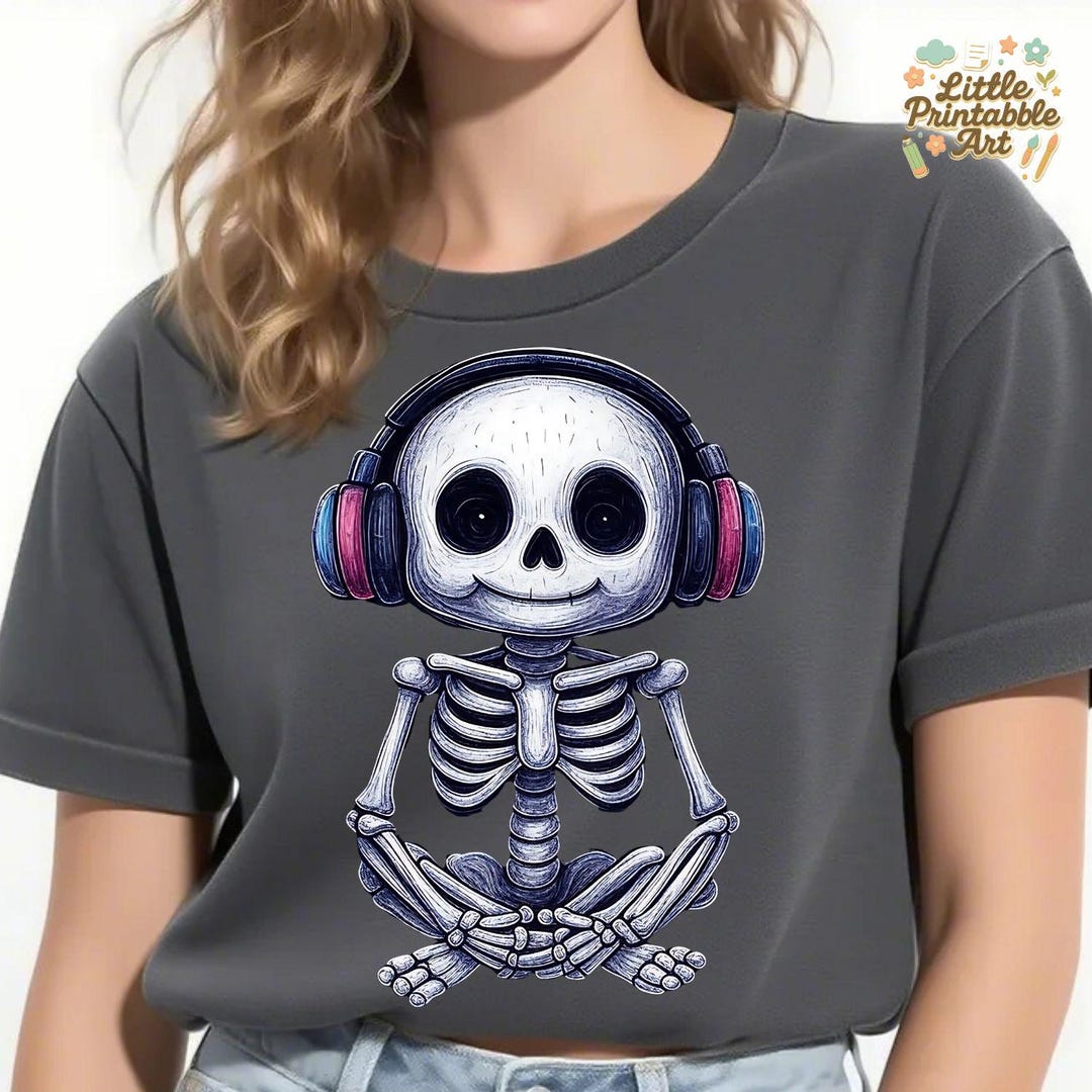 Skeleton With Headphones PNG: Funny Music Lover T-shirt Design (digital ...