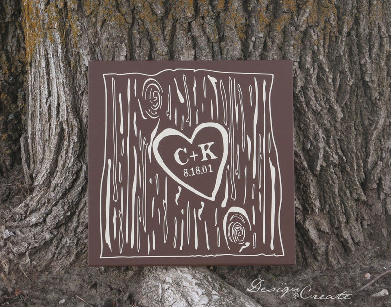 Carved Initials Sign Carved Look Design Initials and Date | Etsy