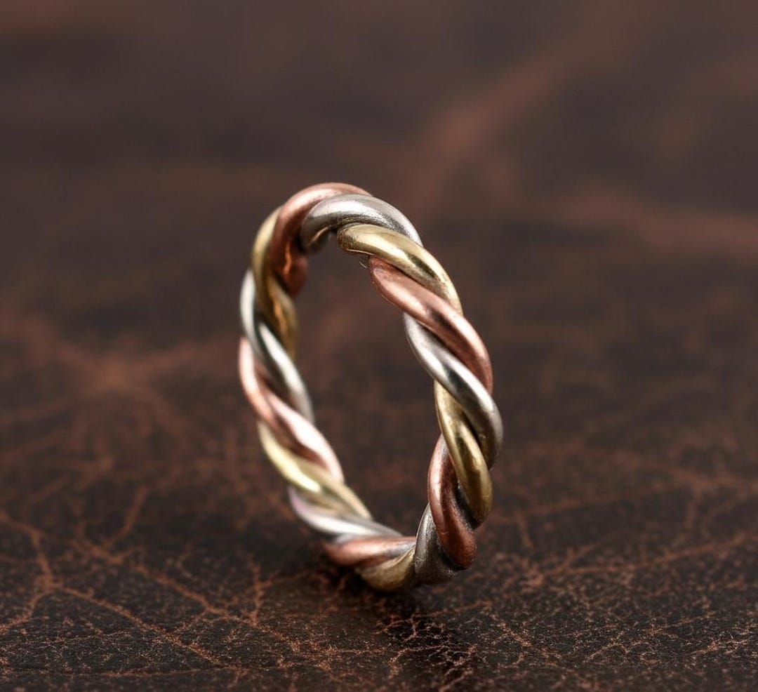 Handmade Braided Trinity Ring, Copper Brass Silver Twist, Trishakti ...