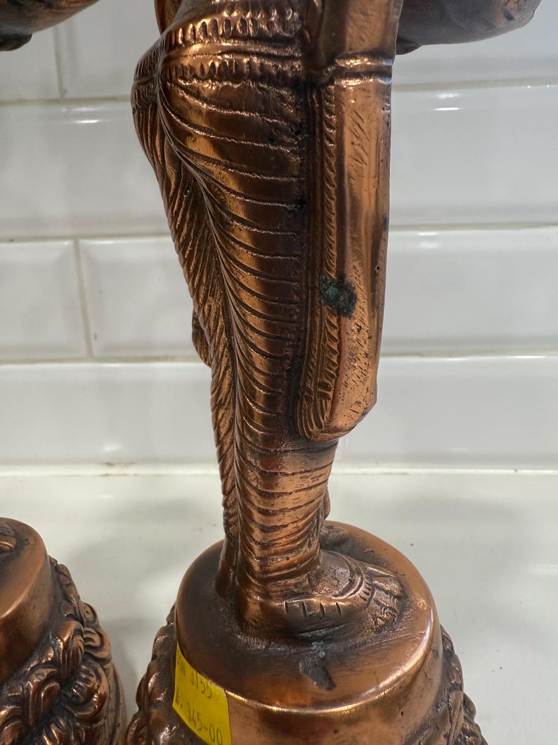 Vintage Pair of Bronze Lakshmi Oil Lamp Statues - Hindu Goddess With ...