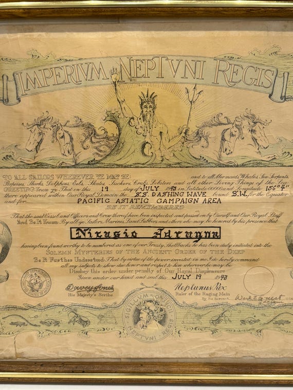 Shellback Certificate Usn Shellback Certificates From 1970s