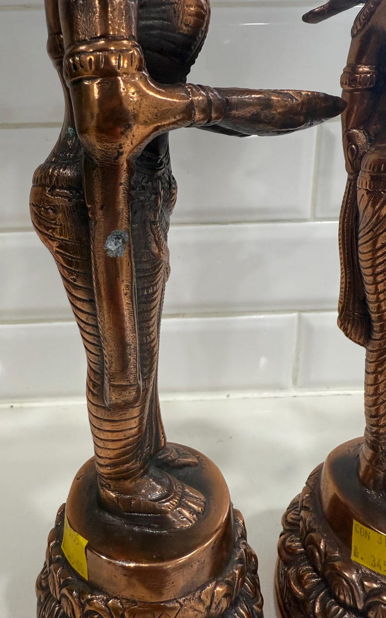 Vintage Pair of Bronze Lakshmi Oil Lamp Statues - Hindu Goddess With ...