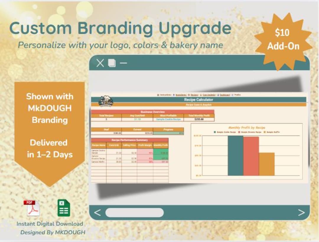 Bakery Calculator Branding Upgrade | Spreadsheet Personalization Add-on ...