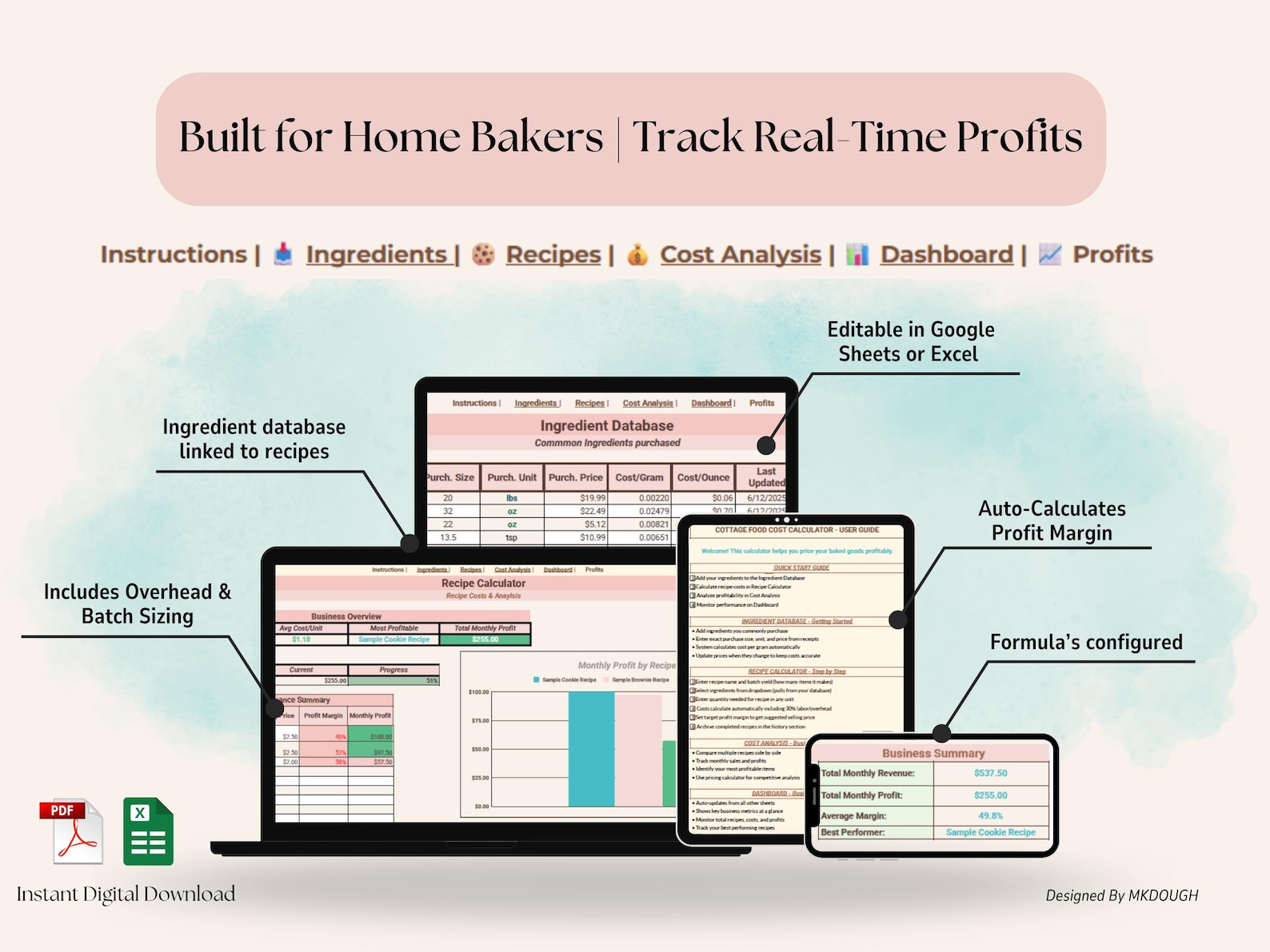 Home Baker or Pricing Calculator - Recipe Cost Spreadsheet for Google ...