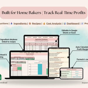 Home Baker or Pricing Calculator - Recipe Cost Spreadsheet for Google ...