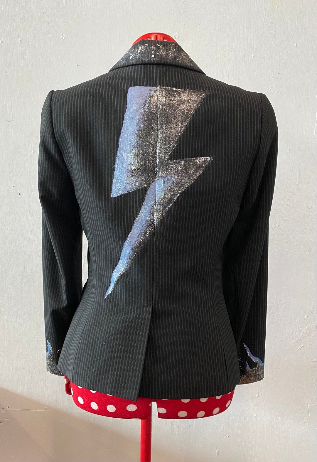 Women’s Pinstripe Fire & Lightning Bolt Blazer Size S (5/6) Signed by ...