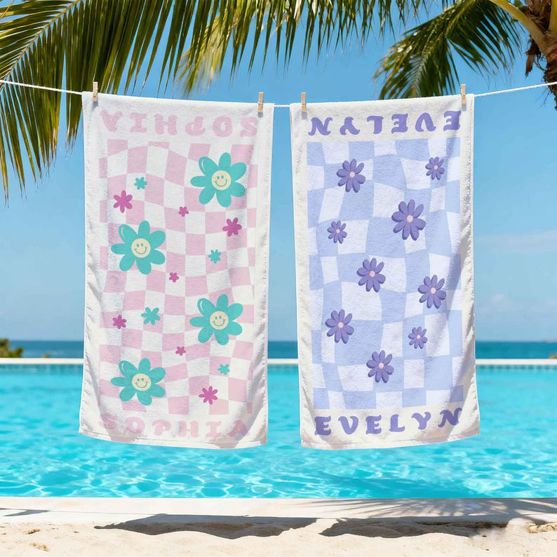 Personalized Retro Flower Beach Towel,custom Name Towel for Women,girls ...