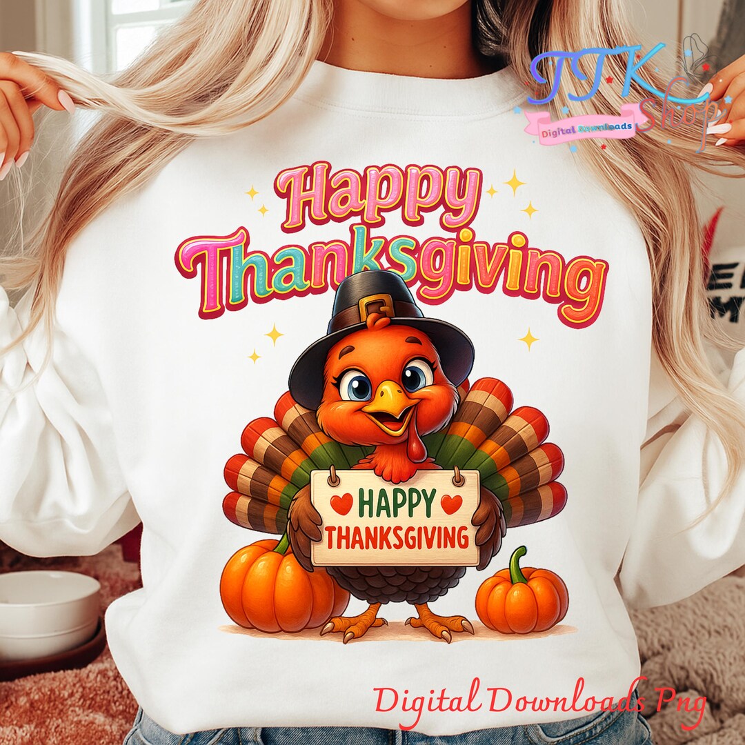 Thanksgiving Turkey PNG – Pilgrim Hat, Pumpkin Scene (digital Download ...