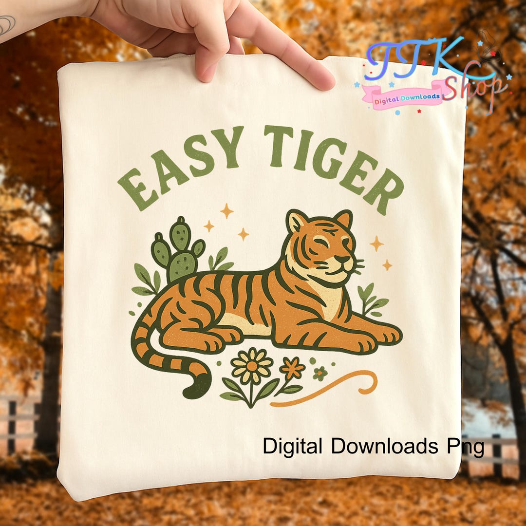 Easy Tiger Shirt Design – Relaxed Tiger, Boho Flowers & Cactus ...