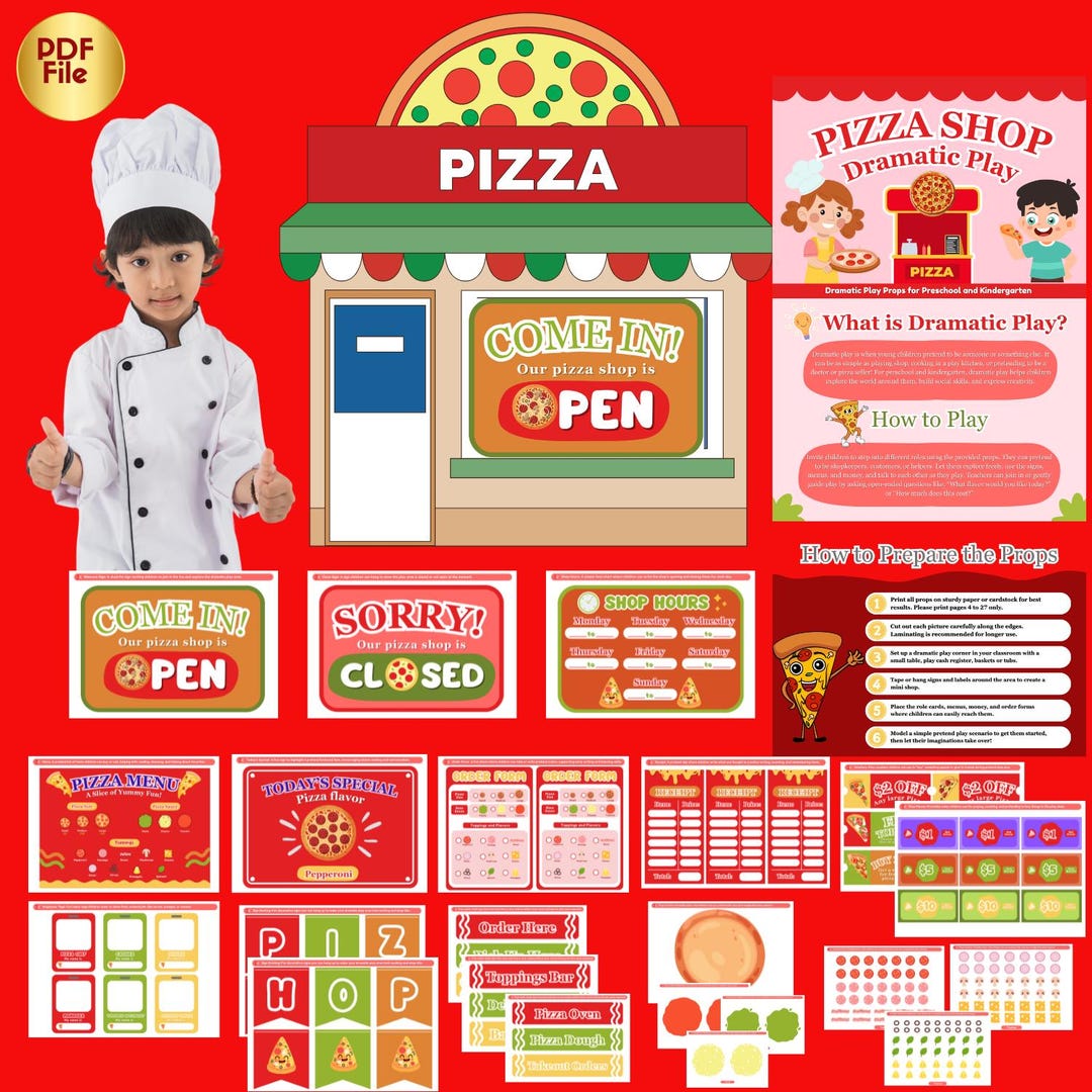Pretend Play Pizza Shop Printable | Pizza Restaurant Kit for Kids ...