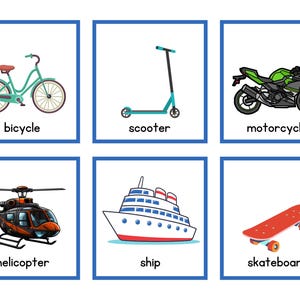 Transportation Matching Cards | Printable Vehicles Flashcards for Kids ...