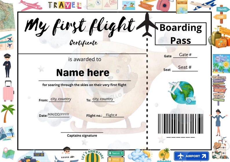 Editable Baby’s My First Flight Certificate – Printable Canva Template ...