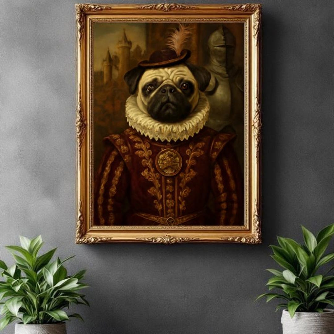 Regal Pug Knight Portrait: Renaissance Dog Art Print - Etsy