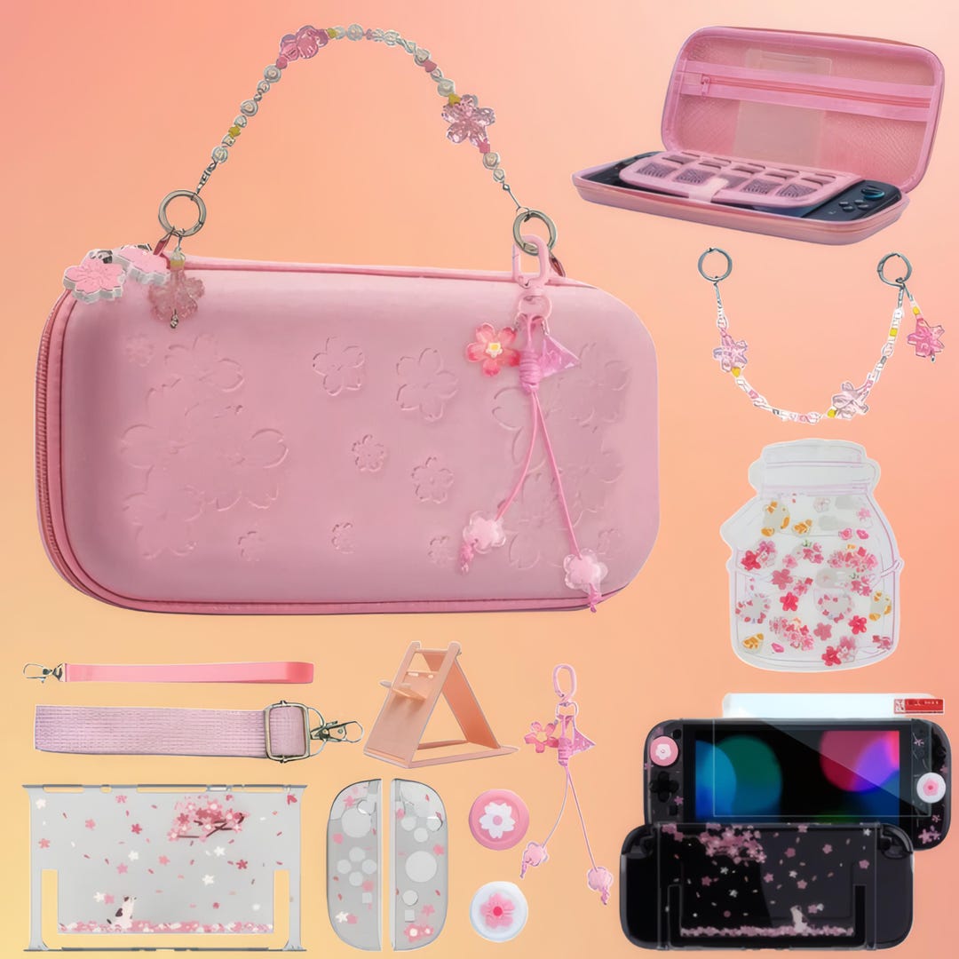 Pink Carrying Case Set,with Sakura Hand Strap and Stickers,protective ...