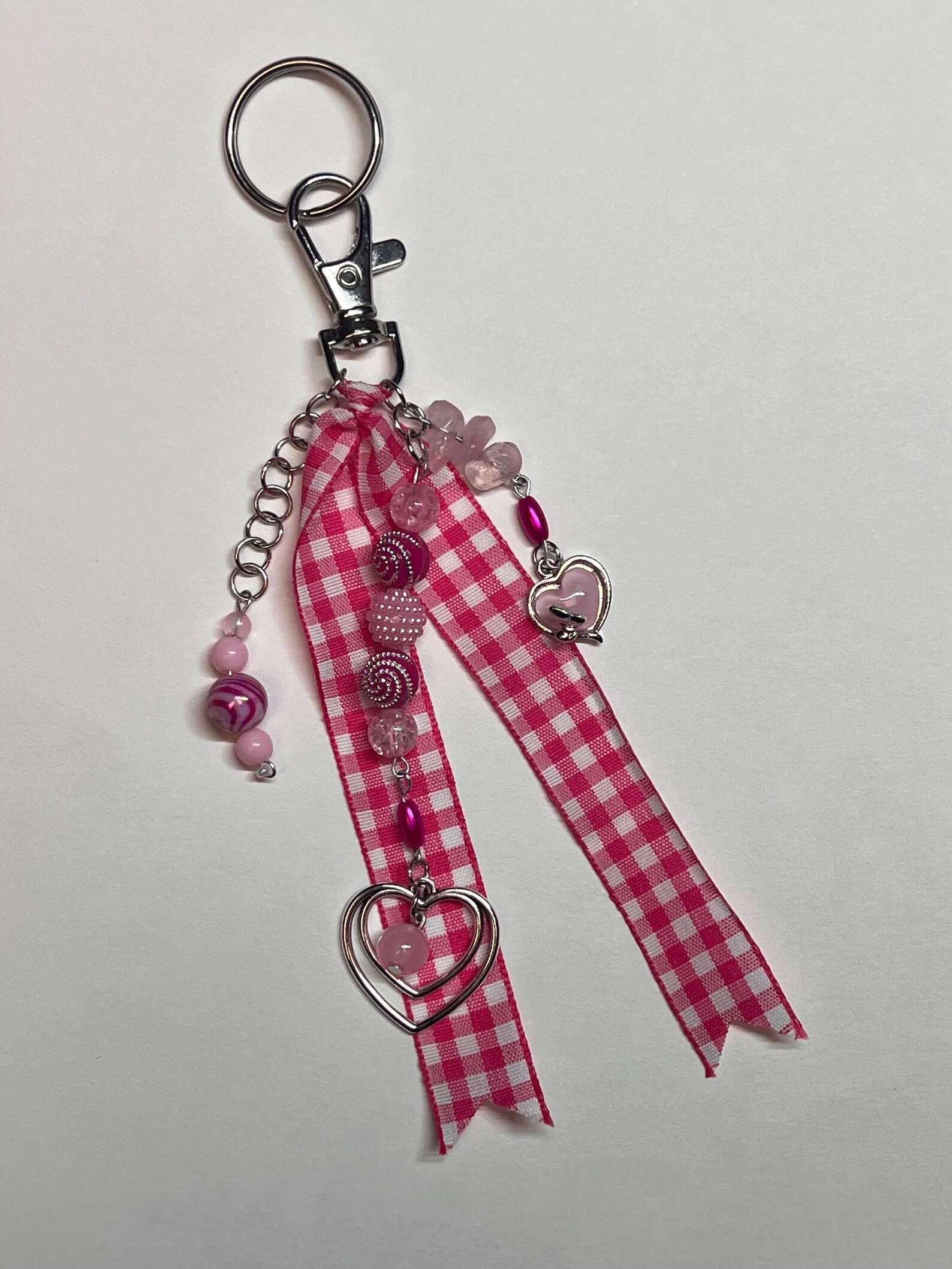 Pink Beaded Keychain With Ribbon, Bag/purse Charm, Handmade - Etsy