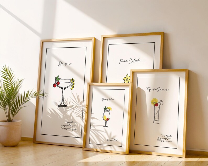 Cocktail Recipe Poster Set of 6, Printable Bar Cart Wall Art ...