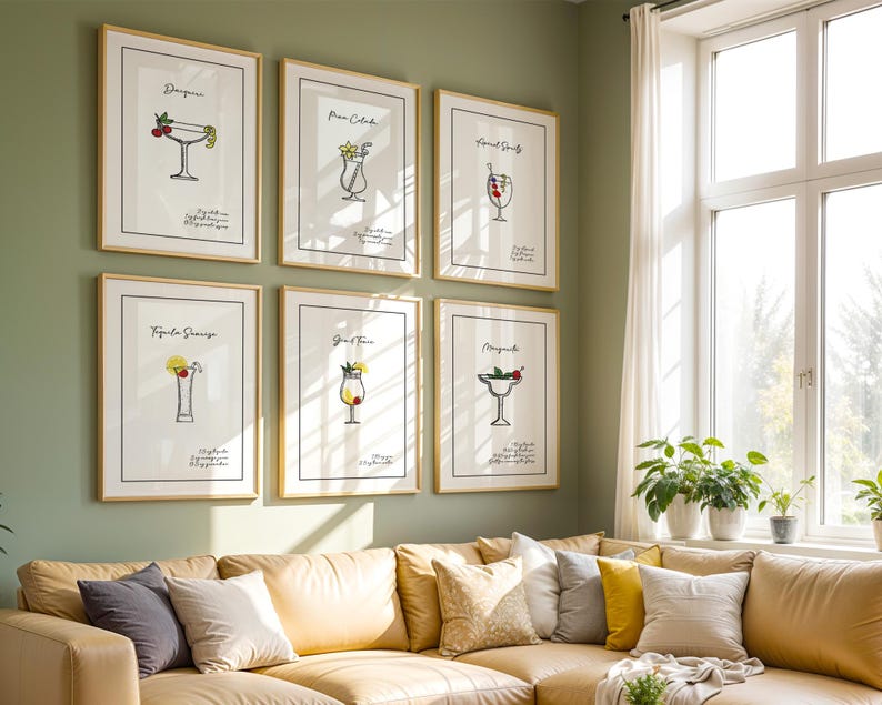 Cocktail Recipe Poster Set of 6, Printable Bar Cart Wall Art ...