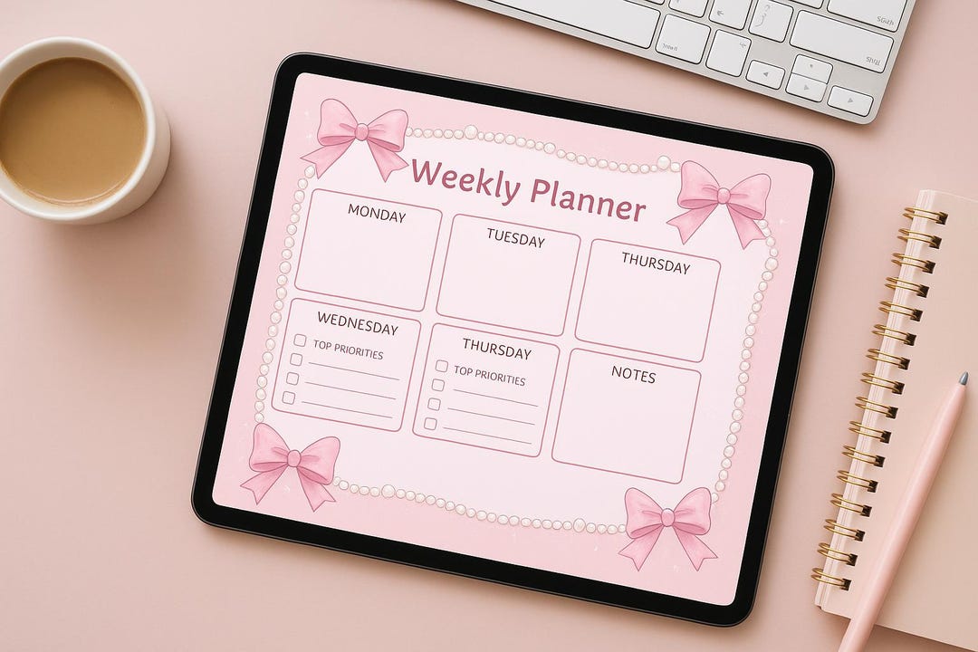 Girly Weekly Planner | Printable & Digital Download | Pink Bows ...