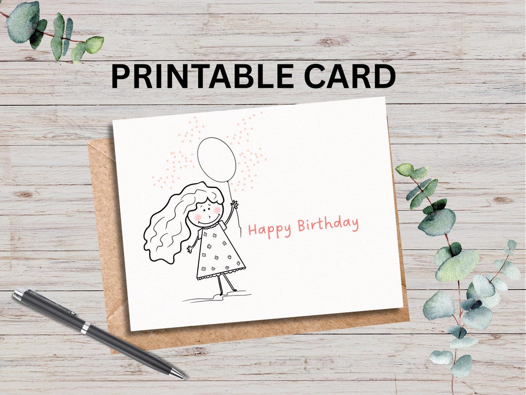 Printable Cute Girl Birthday Card|digital Download - Etsy