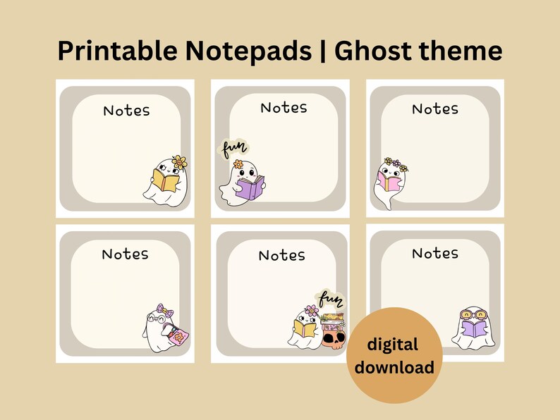 Cute Ghost Notes | Kawaii Printable Notepad Pages | Digital Planner ...