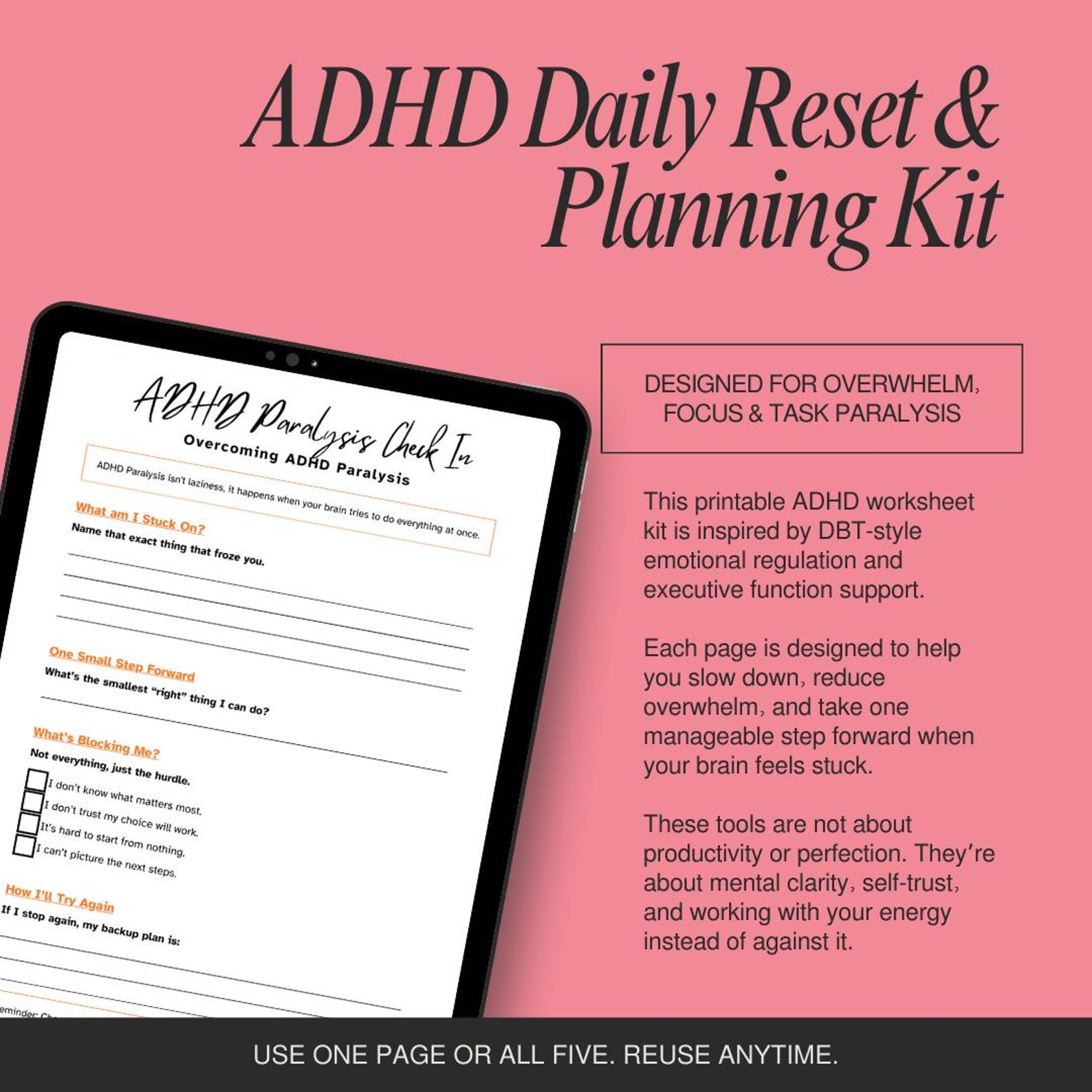 ADHD Daily Planner Printable | Time Blocking, Task Paralysis & Focus ...