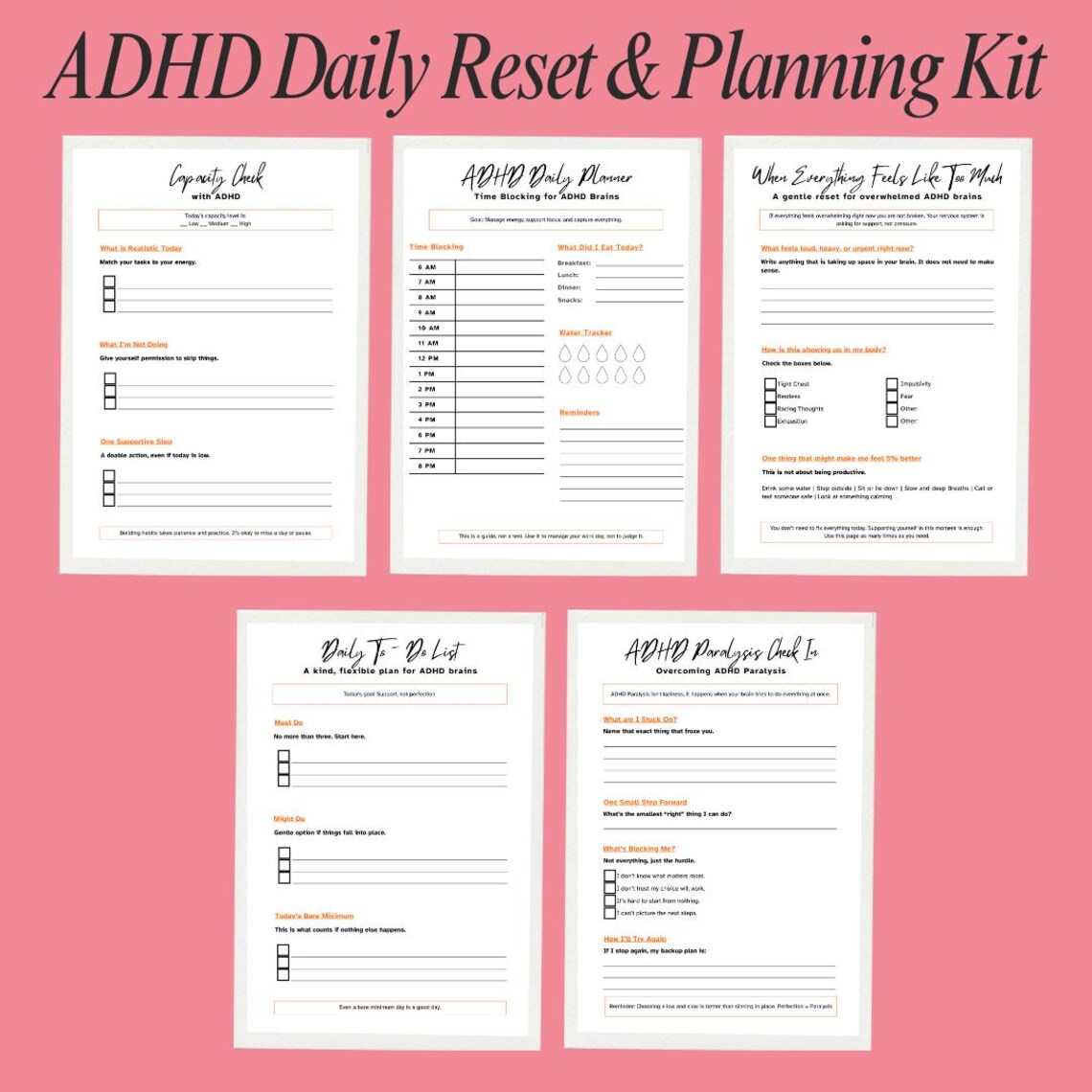 ADHD Daily Planner Printable | Time Blocking, Task Paralysis & Focus ...