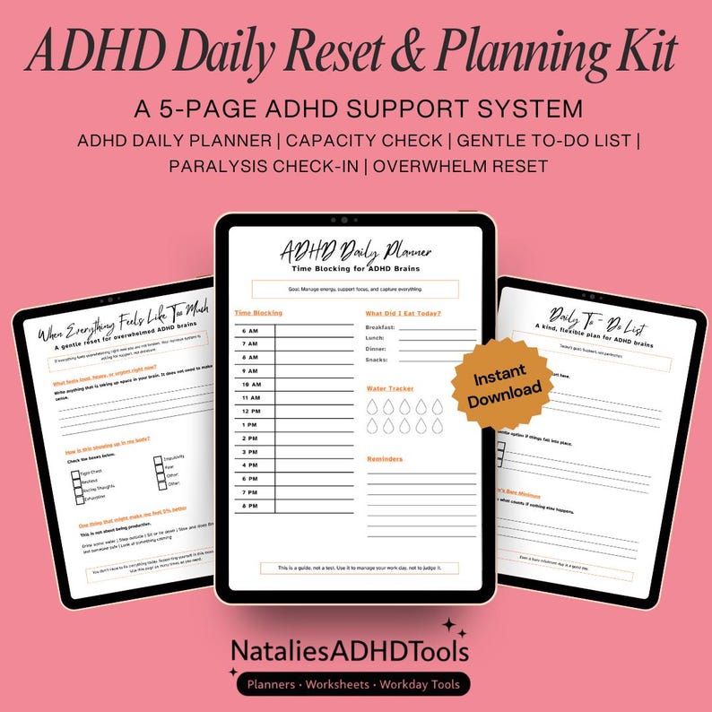 ADHD Daily Planner Printable | Time Blocking, Task Paralysis & Focus ...