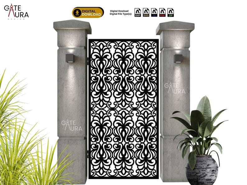 Laser Cut Metal Garden Gate, DXF SVG Files, Iron Door Art File for CNC ...