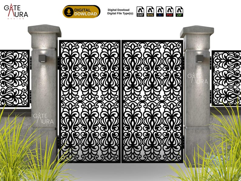 Laser Cut Metal Garden Gate, DXF SVG Files, Iron Door Art File for CNC ...