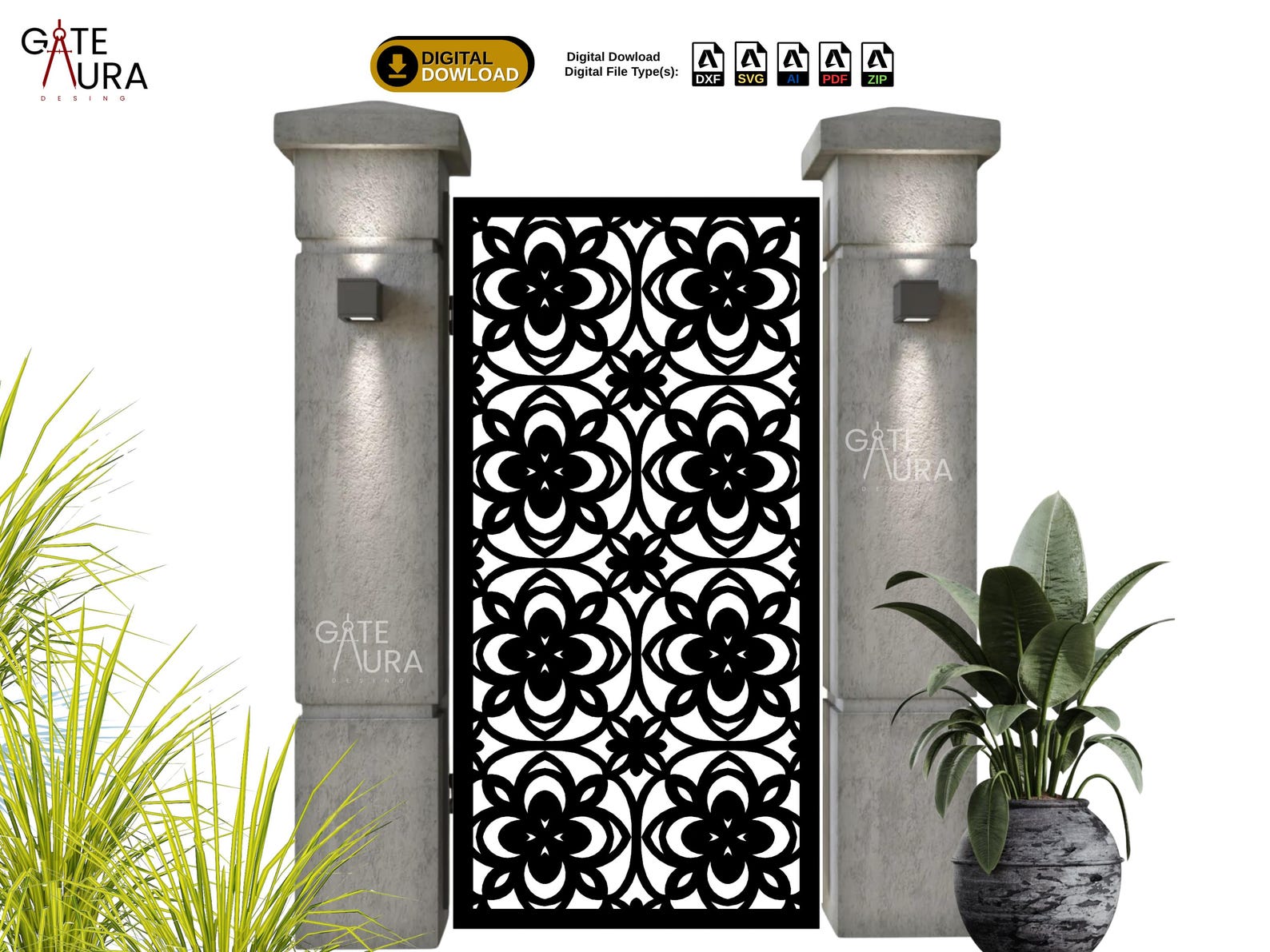 Laser Cut Metal Garden Gate, DXF SVG Files, Iron Door Art File for CNC ...