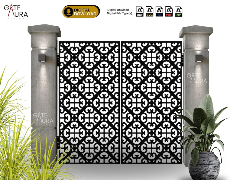 Laser Cut Metal Garden Gate, DXF SVG Files, Iron Door Art File for CNC ...