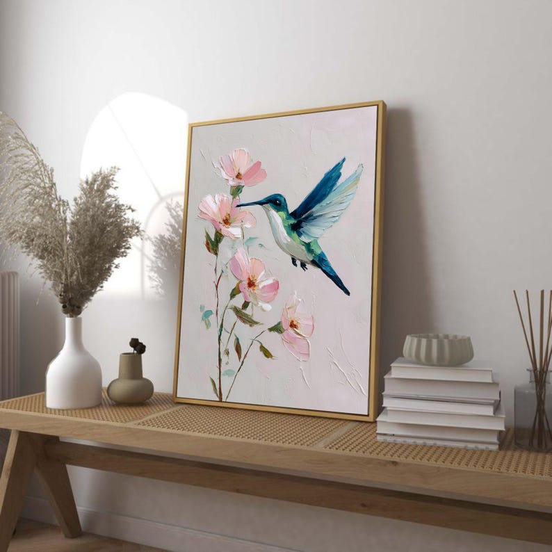 Hummingbird Oil Painting Art Print: Minimalist Nature Wall Décor - Etsy